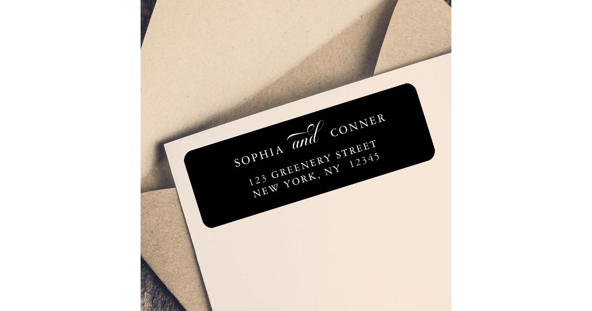 Elegant Classy Calligraphy Return Address Black Label | Zazzle