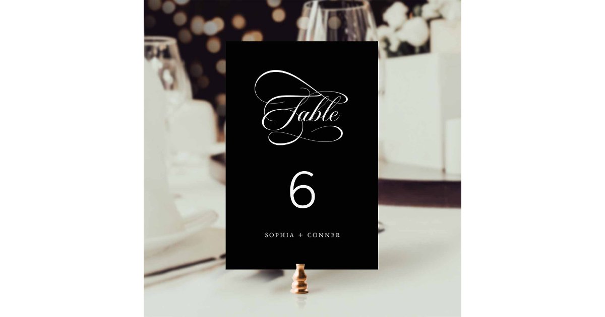 Elegant Classy Calligraphy Wedding Black Table Number | Zazzle