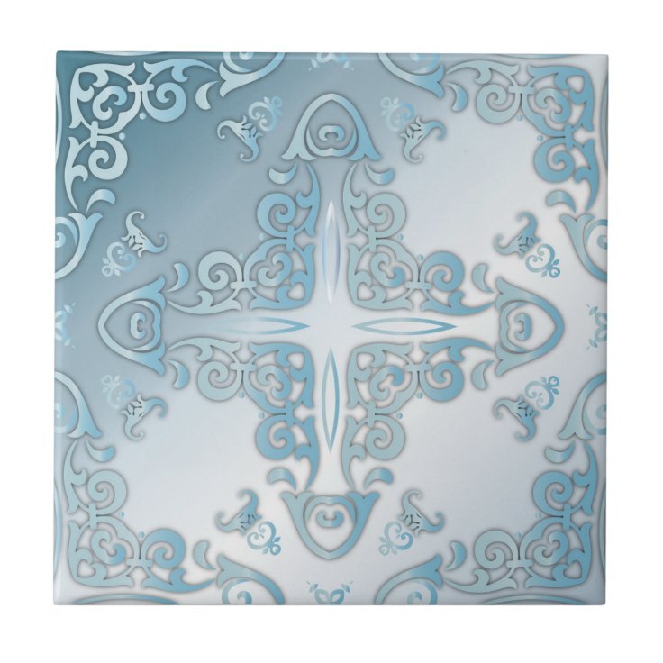 Elegant Classy Chic Blue Metallic Baroque Border Ceramic Tile | Zazzle