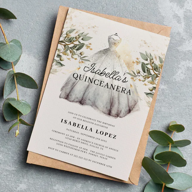 Elegant Classy Floral & Princess Dress Quinceanera Invitation | Zazzle