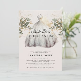 Elegant Classy Floral & Princess Dress Quinceanera Invitation | Zazzle