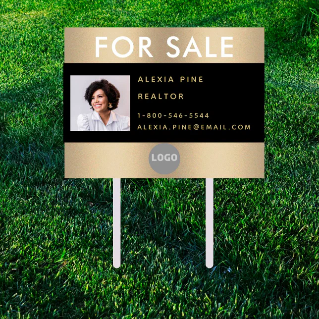 Elegant Classy For Sale Black Gold Real Estate Sign | Zazzle