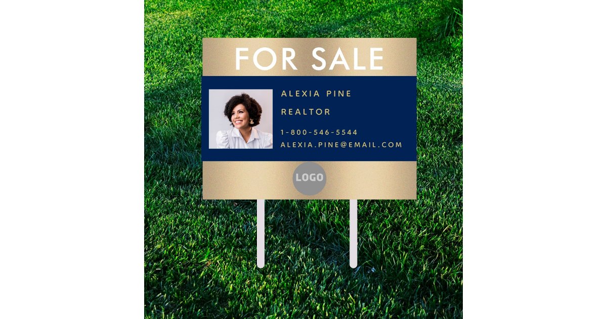 Elegant Classy For Sale Blue Navy Gold Real Estate Sign | Zazzle