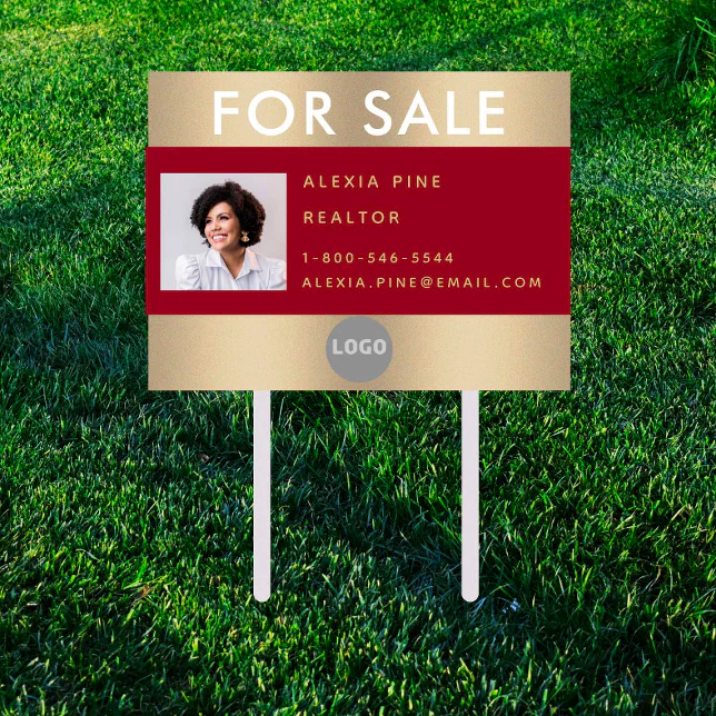 Elegant Classy For Sale Burgundy Gold Real Estate Sign | Zazzle