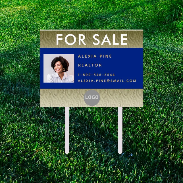 Elegant Classy For Sale Navy Gold Wave Real Estate Sign | Zazzle