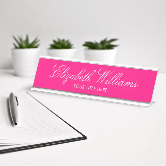 Elegant Classy Girly Bright Pink Custom Desk Name Plate | Zazzle