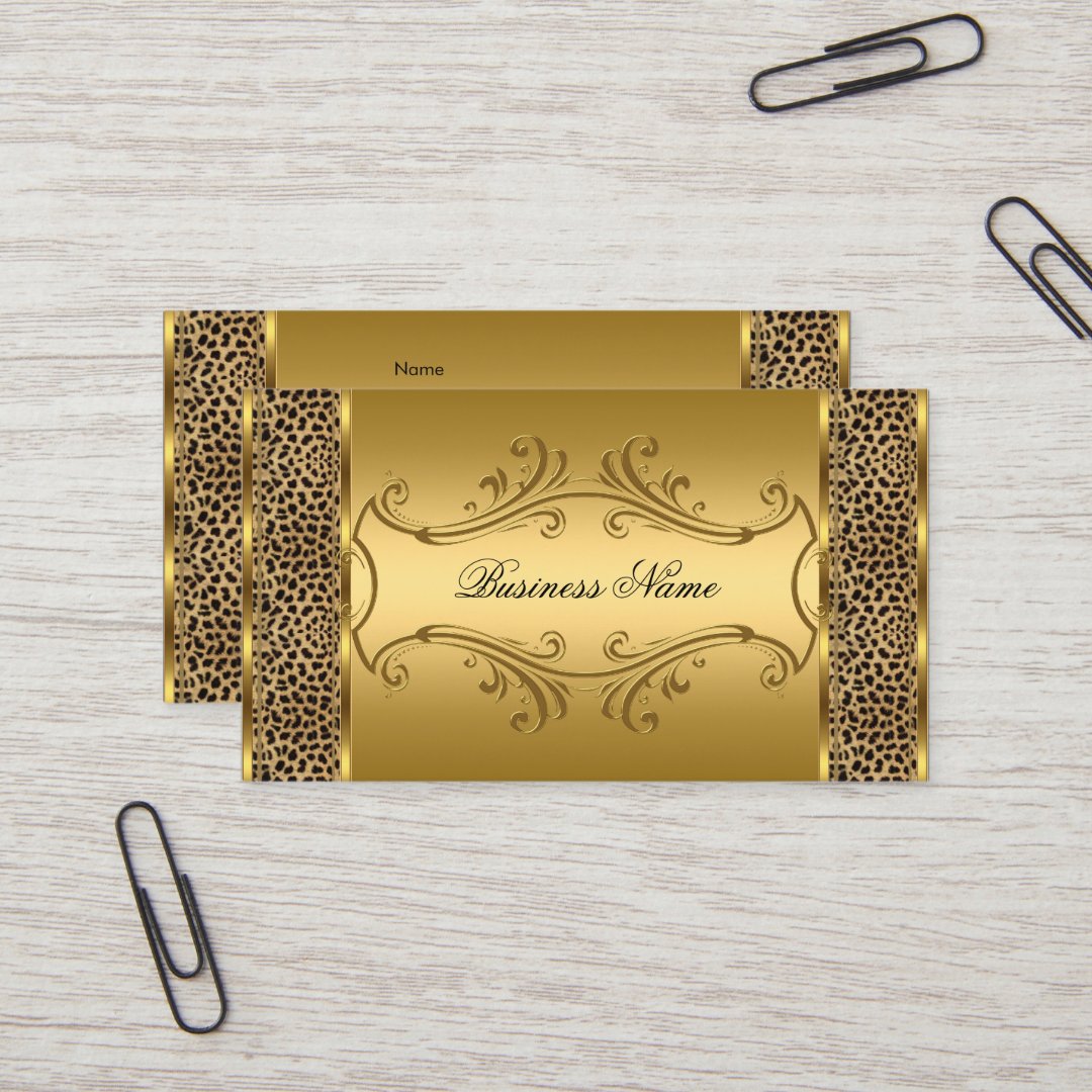 Elegant Classy Gold Black Leopard animal print Business Card | Zazzle