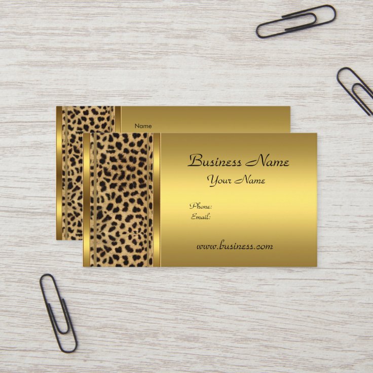 Elegant Classy Gold Black Leopard animal print Business Card | Zazzle