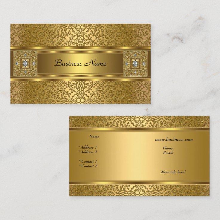 Elegant Classy Gold Damask Embossed Look Business Card | Zazzle