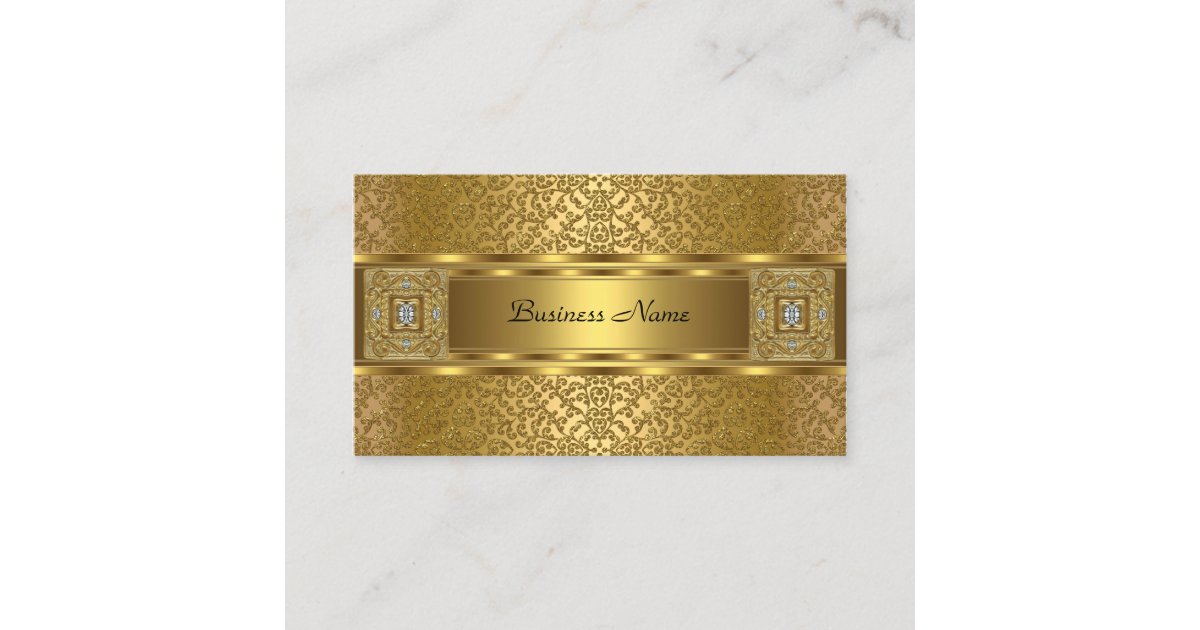 Elegant Classy Gold Damask Embossed Look Business Card | Zazzle