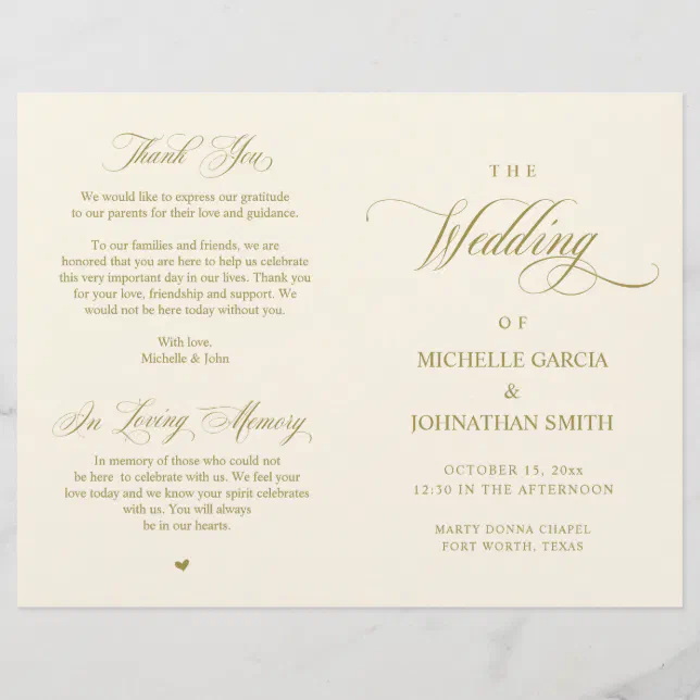 Elegant Classy Gold, Foldable Wedding Program | Zazzle