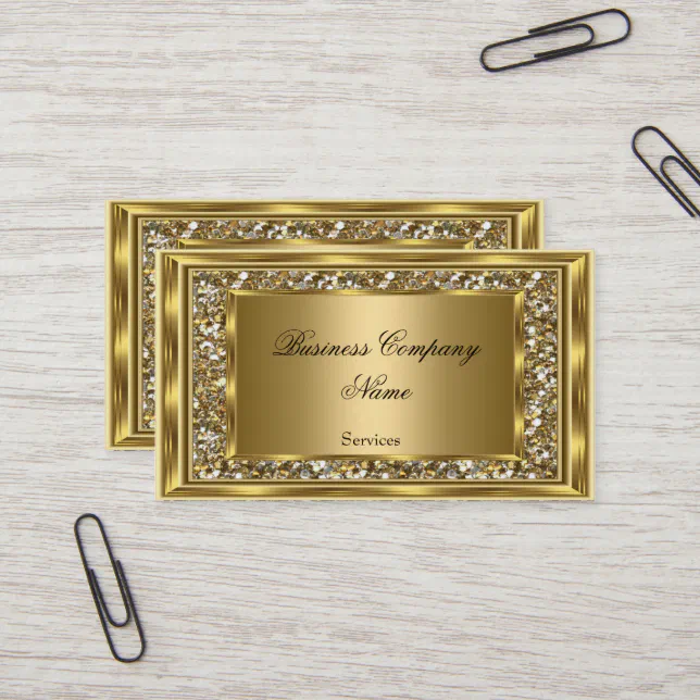 Elegant Classy Gold Frame Faux Glitter Business Card | Zazzle