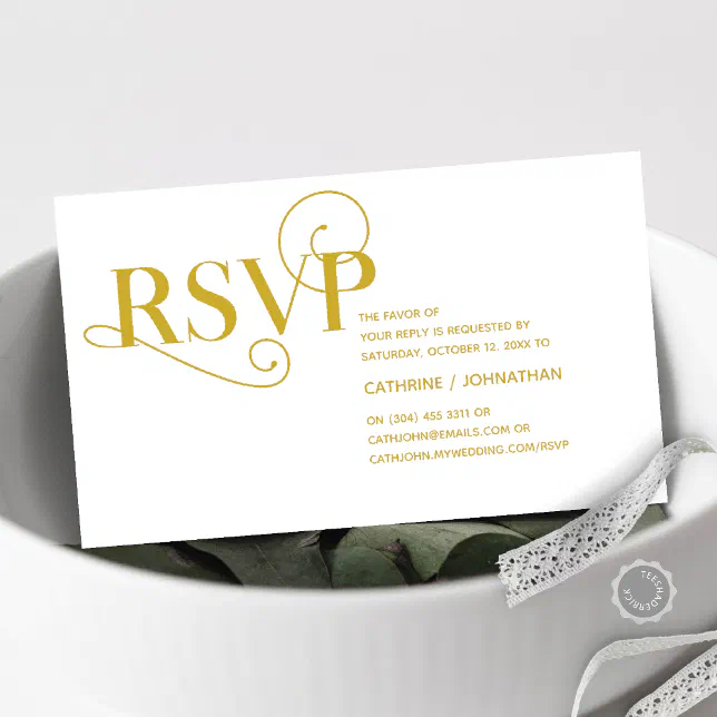 Elegant Classy, Gold Script, RSVP respond Enclosure Card | Zazzle