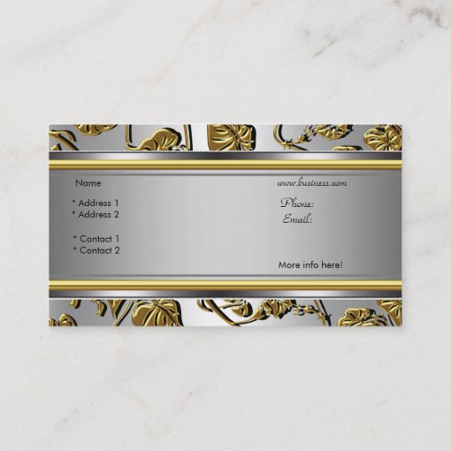 Elegant Classy Gold Silver Embossed Floral Leaf Business Card | Zazzle