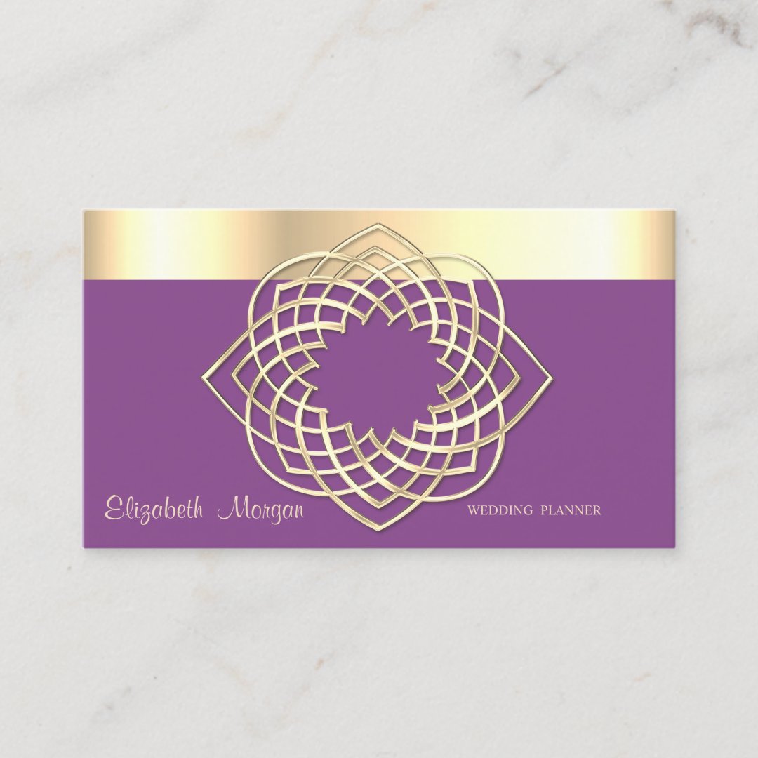 Elegant Classy Modern,Violet ,Faux Gold Border Business Card | Zazzle