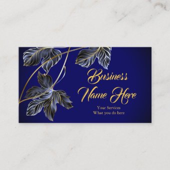 Elegant Classy Navy Blue Gold Leaf Business Card | Zazzle