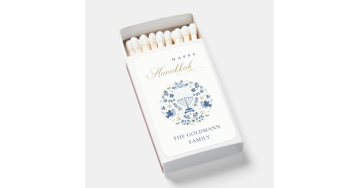 Elegant Classy Navy Blue Happy Hanukkah Floral Matchboxes | Zazzle