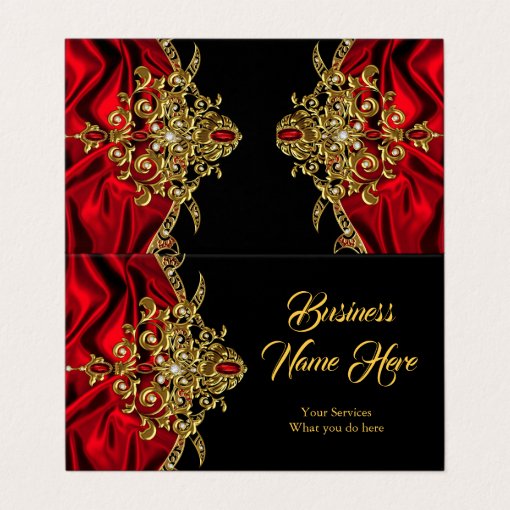 Elegant Classy Red silk Black Gold gem Business Card | Zazzle