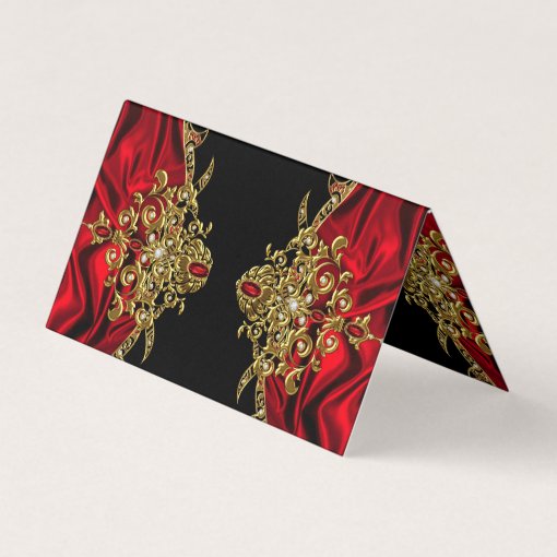 Elegant Classy Red silk Black Gold gem Business Card | Zazzle