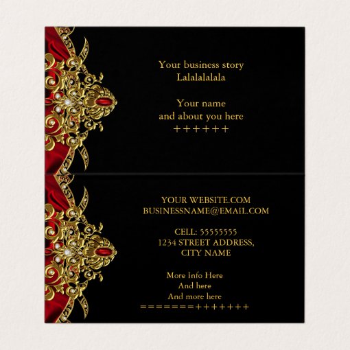 Elegant Classy Red silk Black Gold gem Business Card | Zazzle