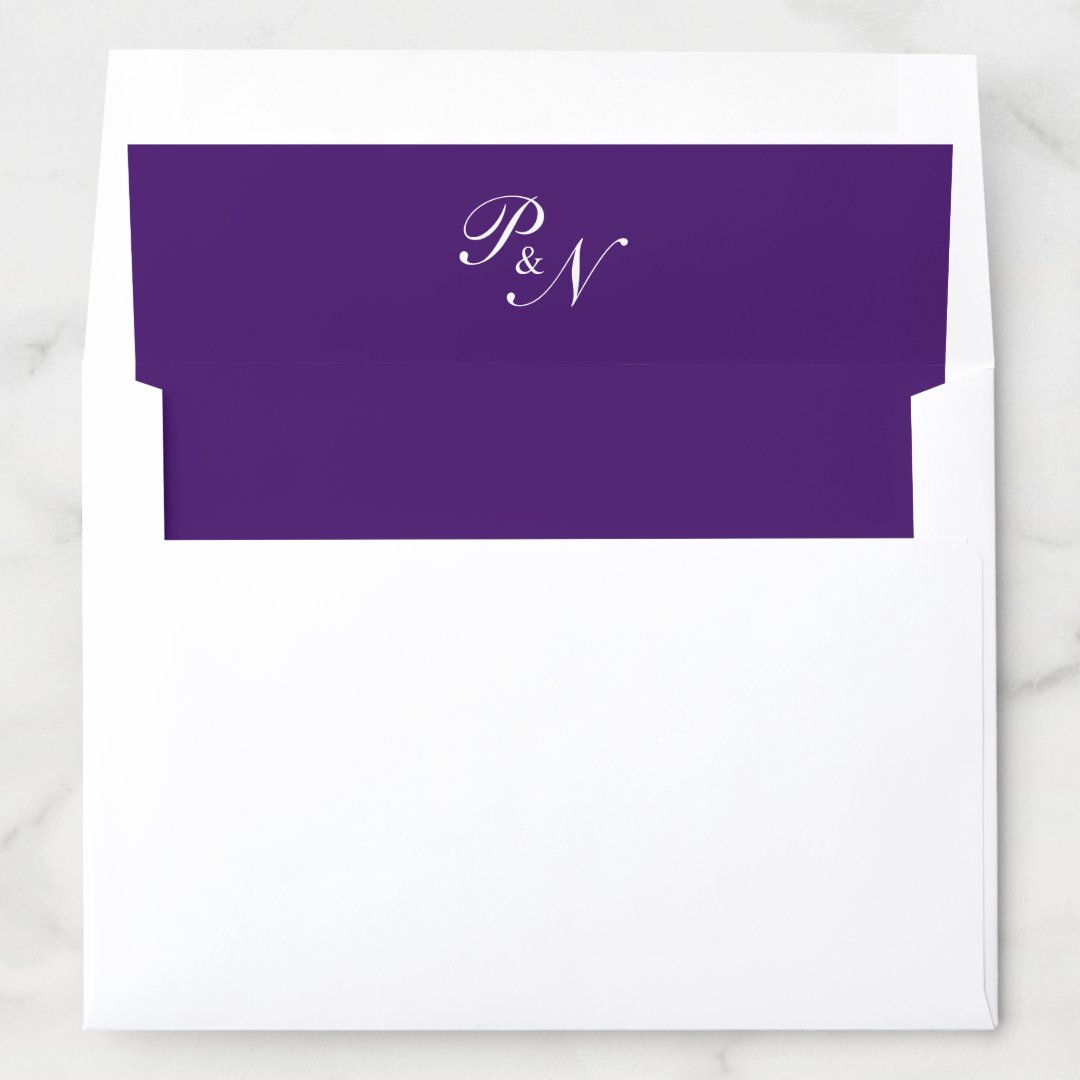 Elegant Classy Royal Purple Monogram Wedding Envelope Liner | Zazzle