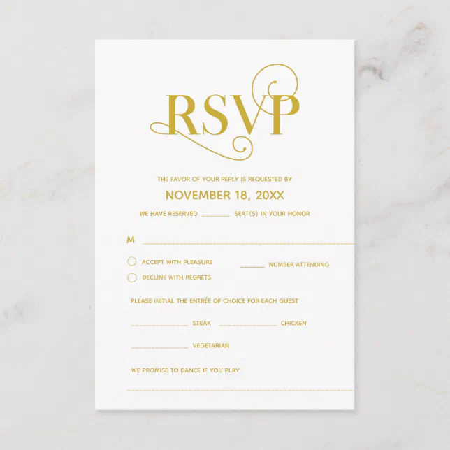Elegant Classy, RSVP, Gold Font, Respond Enclosure Card | Zazzle