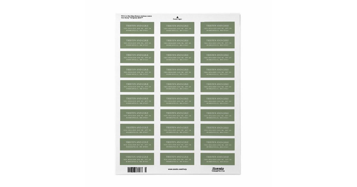 Elegant Classy Sage Green Return Address Label | Zazzle