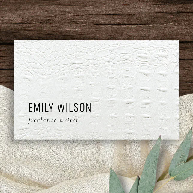 Elegant Classy Simple Ivory White Leather Texture Business Card | Zazzle