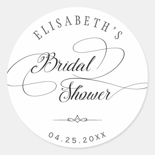 Elegant classy swirls calligraphy bridal shower classic round sticker ...