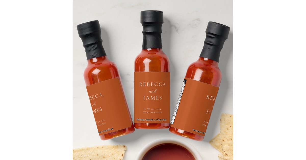 Elegant Classy Terracotta Custom Names Wedding Hot Sauces | Zazzle