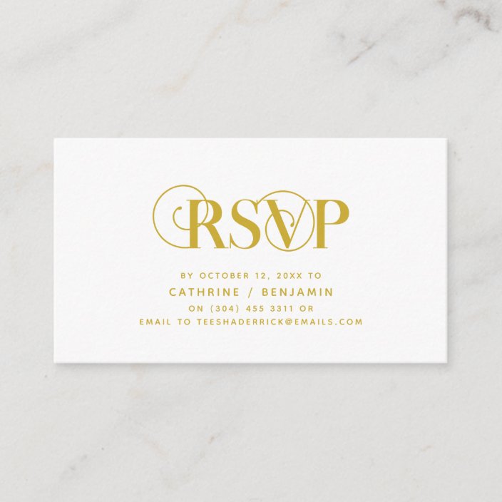 Elegant Classy, Yellow Gold Script, RSVP respond Enclosure Card ...