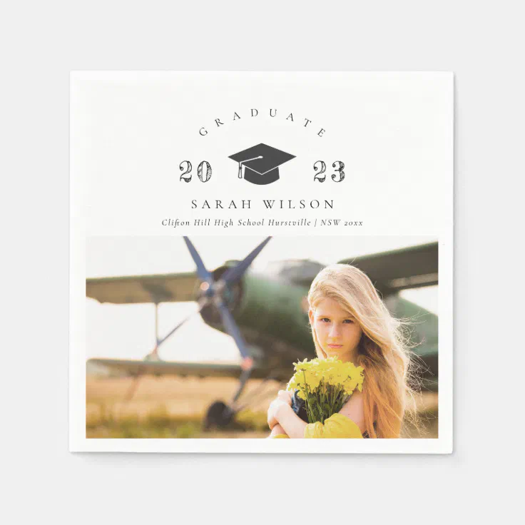 Elegant Clean Minimal Clean Photo Graduation Cap Napkins | Zazzle