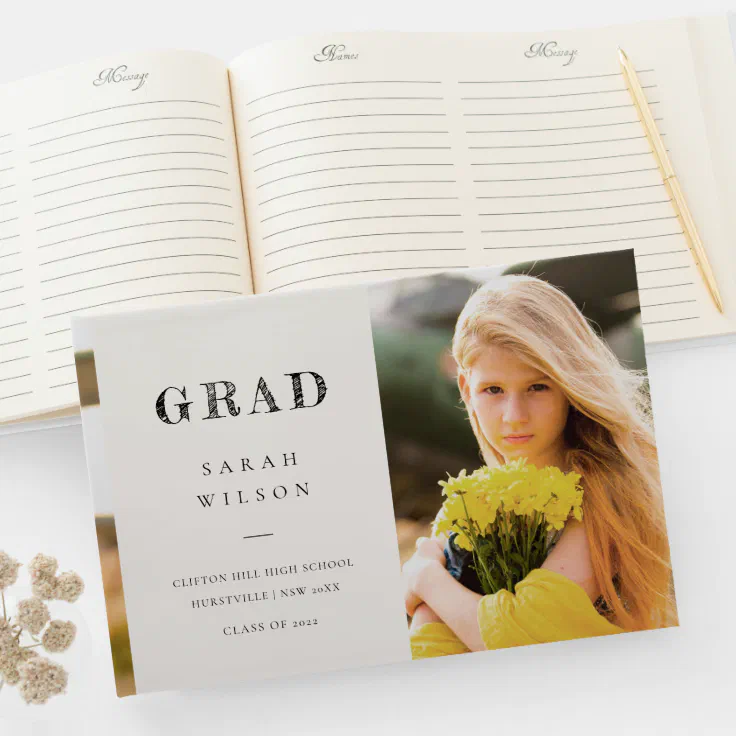 Elegant Clean Minimal Clean Photo Graduation Guest Book | Zazzle