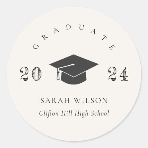 Elegant Clean Minimal Simple Graduation Classic Round Sticker | Zazzle