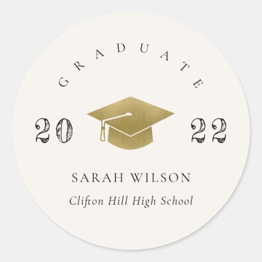 Elegant Clean Minimal Simple Graduation Gold Foil Classic Round Sticker ...
