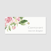 Elegant Clean Pink Green Watercolor Peony Floral Name Tag | Zazzle