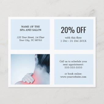 Elegant Clean White Blue Photo Massage Therapist Flyer | Zazzle
