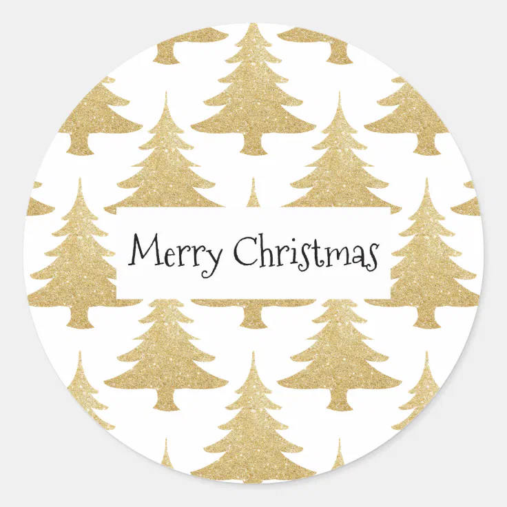 elegant clear gold glitter Christmas tree pattern Classic Round Sticker ...