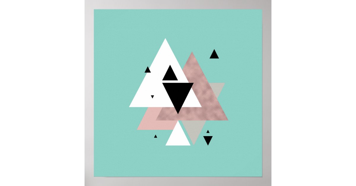 elegant clear rose gold mint geometric triangles poster | Zazzle
