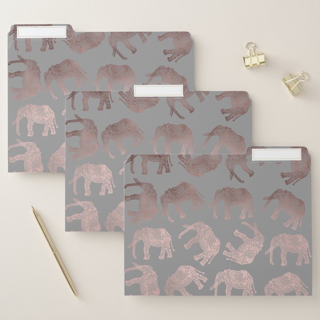 elegant clear rose gold tribal elephant pattern file folder | Zazzle