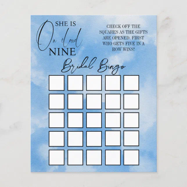 Elegant Cloud Nine Blue Bridal Shower Bingo Game | Zazzle