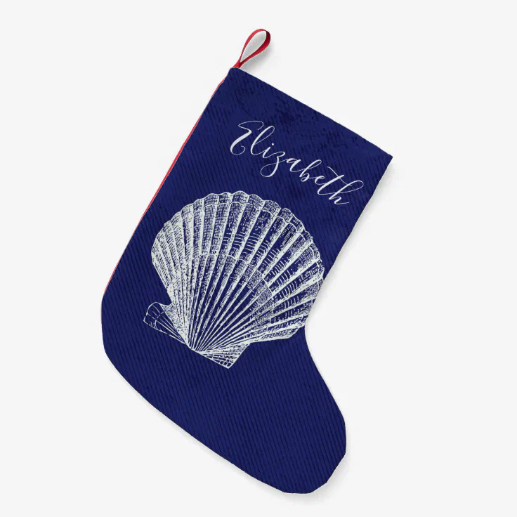 Elegant Coastal Beach Sea Shell Monogram Small Christmas Stocking | Zazzle