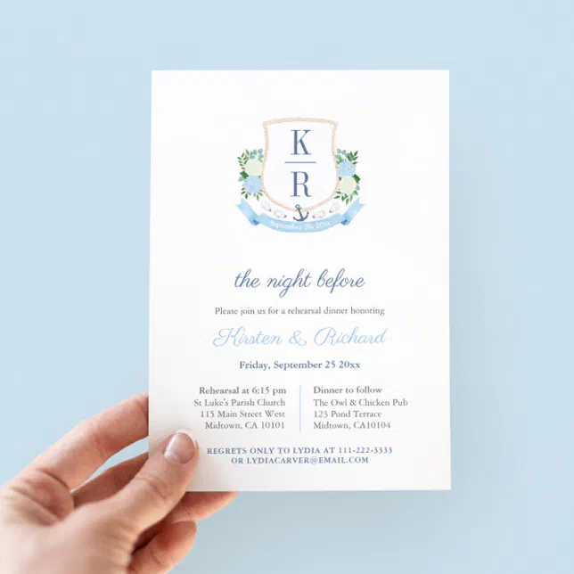 Elegant Coastal Monogram Rehearsal Dinner Invitation | Zazzle