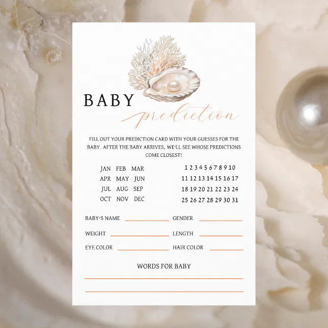Elegant Coastal Pearl Baby Prediction Card Flyer | Zazzle