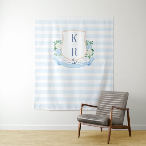 Elegant Coastal Wedding Crest Photo Backdrop | Zazzle