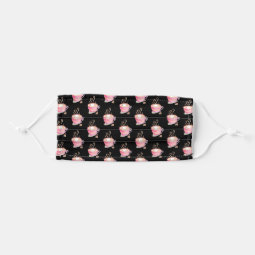 Elegant coffee cup pattern black face mask | Zazzle