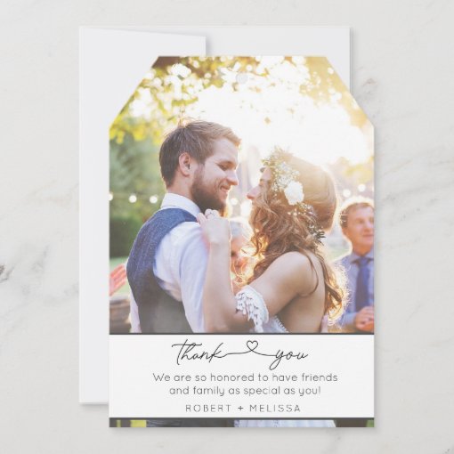 Elegant Collage Scrip Wedding Photo Thank You Card | Zazzle