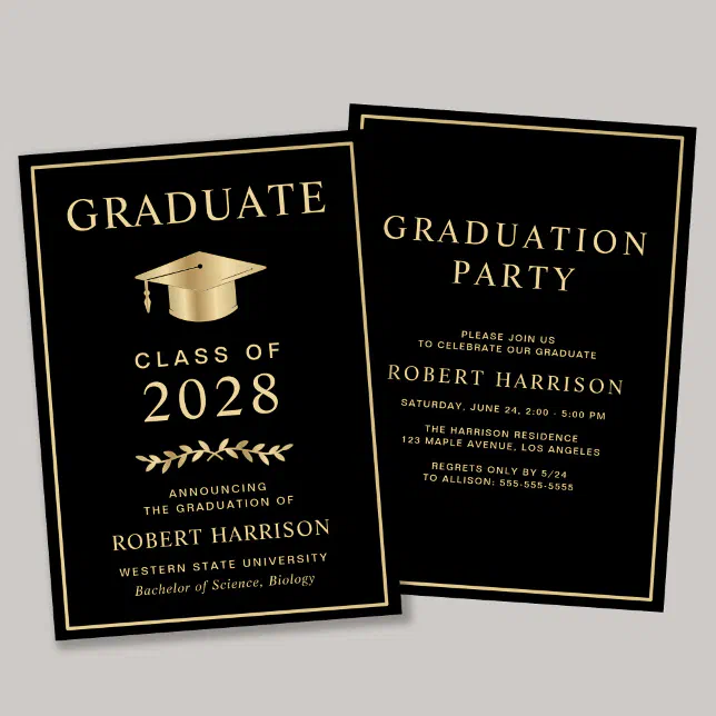 Black And Gold Graduation Invitations