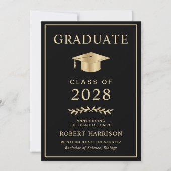 Elegant College Black Gold Graduation Party Invitation | Zazzle