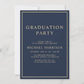 Elegant College Blue Gold Graduation Party Invitation | Zazzle